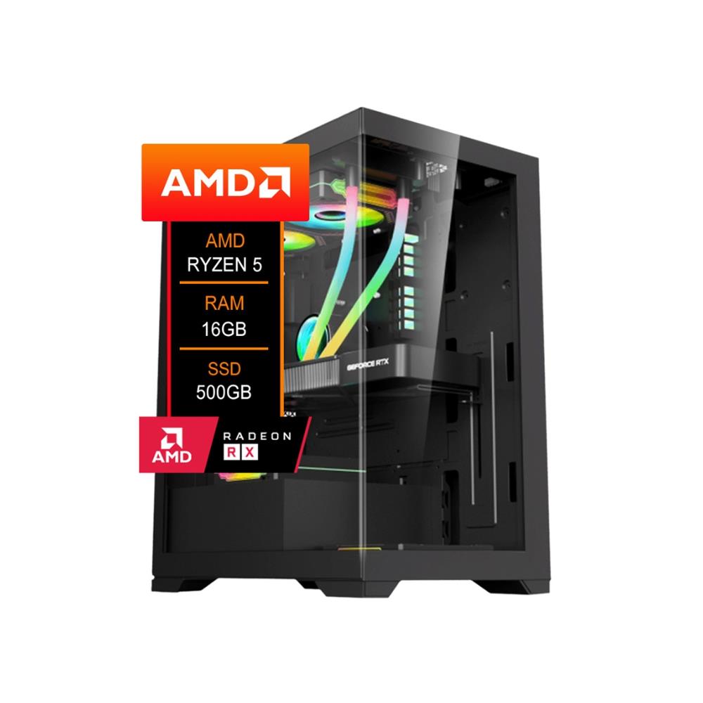PC Gamer AMD, Ryzen 5 5500, Chipset B450, RX6600 8GB, 16GB (2x8GB) DDR4, SSD NVMe 500GB, 650W