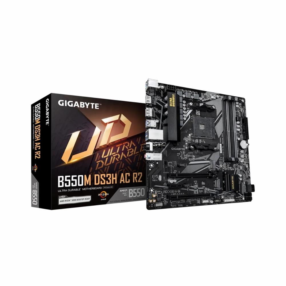 PLACA MÃE GIGABYTE B550M DS3H AC R2,Chipset AMD B550, AMD AM4, MATX, DDR4