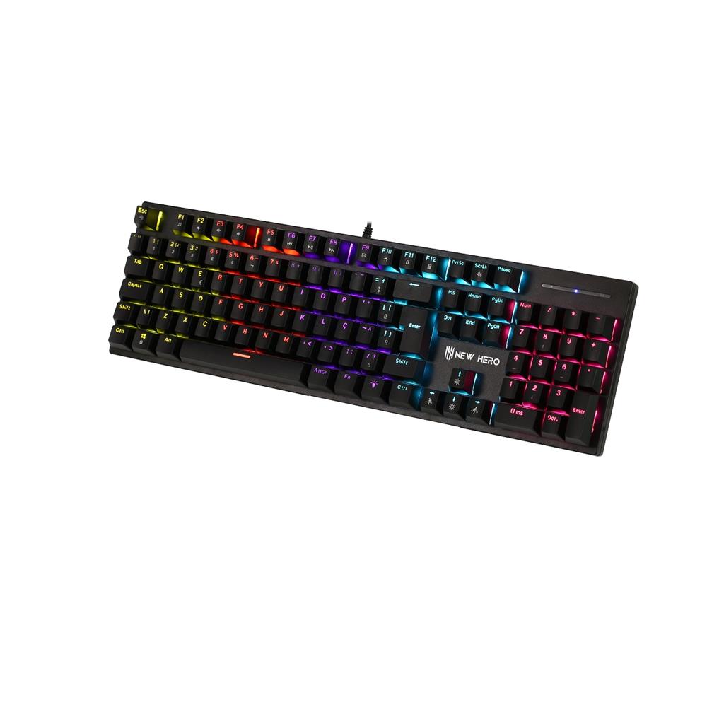 Teclado Mecânico Gamer New Hero Prisma RGB Switch Blue ABNT2 USB